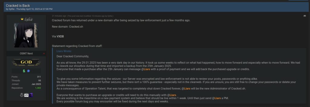 Rinascita Crack.io: Cracked.sh è tornato online